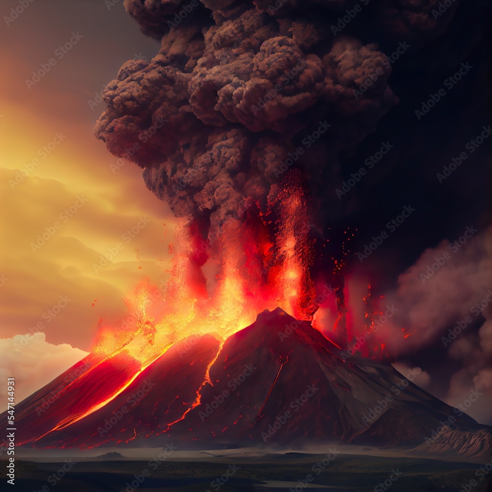 massive volcano eruption, a large volcano erupting hot. photoreal, 8k ...