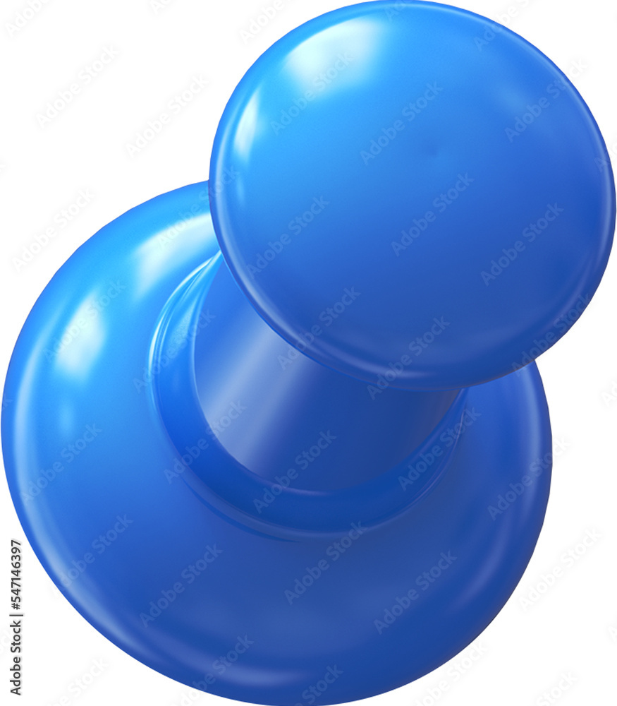 Blue pin, push pin isolated on transparent background. 3D rendering ...