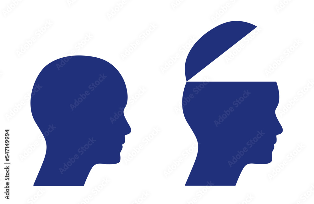 Open mind human head, man character vector illustration. Idea concept ...