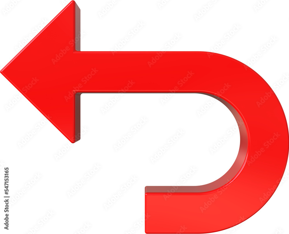 Red undo arrow isolated on transparent background. 3D rendering Stock ...
