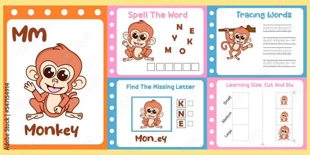 worksheets pack for kids with monkey fun learning for children Stock ...