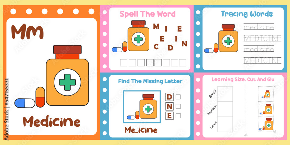 worksheets pack for kids with medicine fun learning for children Stock ...