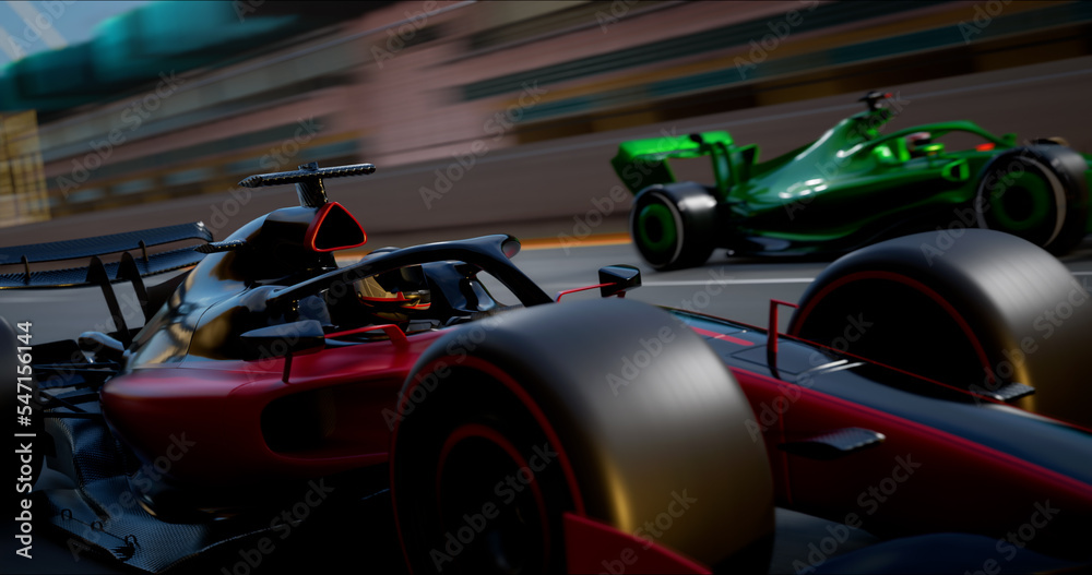 High-Speed Racing Cars Driving on Winding Night Race Track to the ...