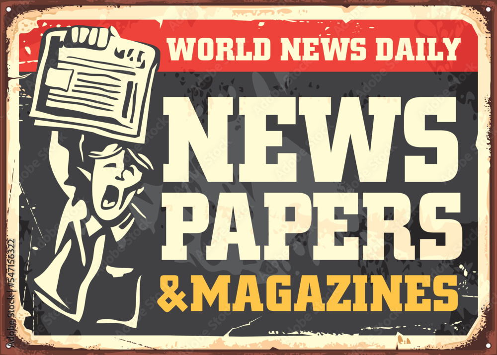 Retro newspapers and magazines store sign with classic typography and ...