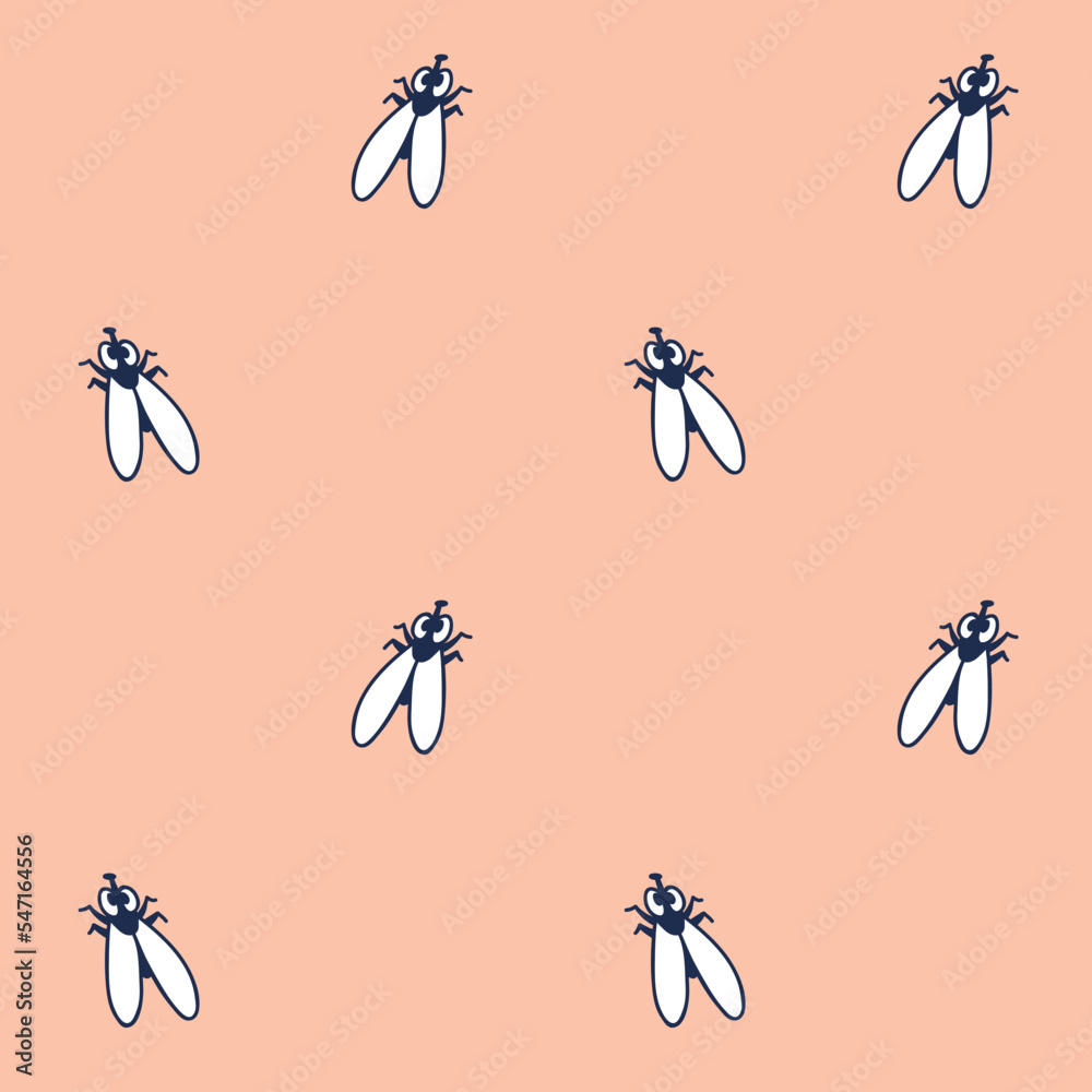 Seamless pattern with flies on a pink background in cartoon style ...