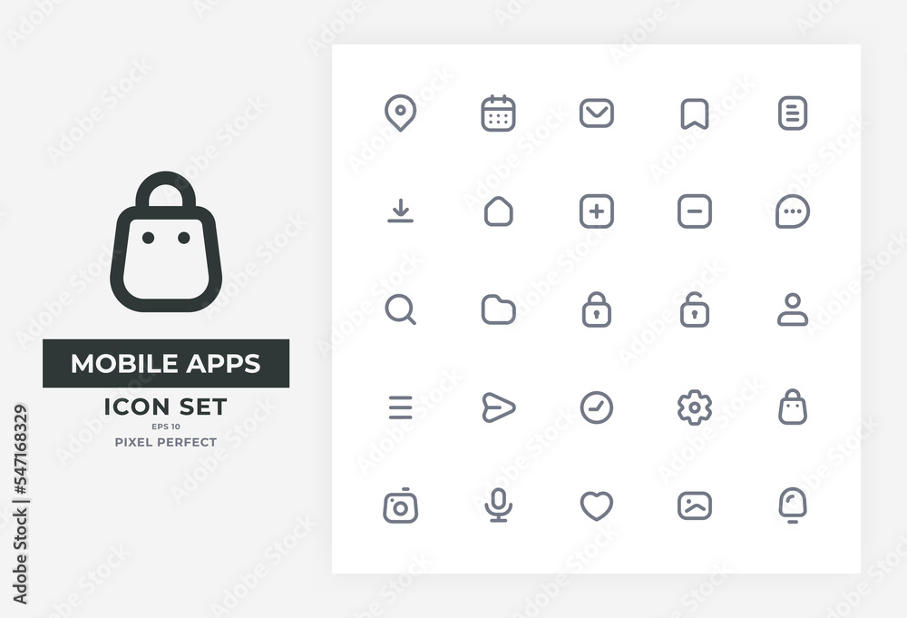 Mobile app icon set vector. collection of simple mobile application ...