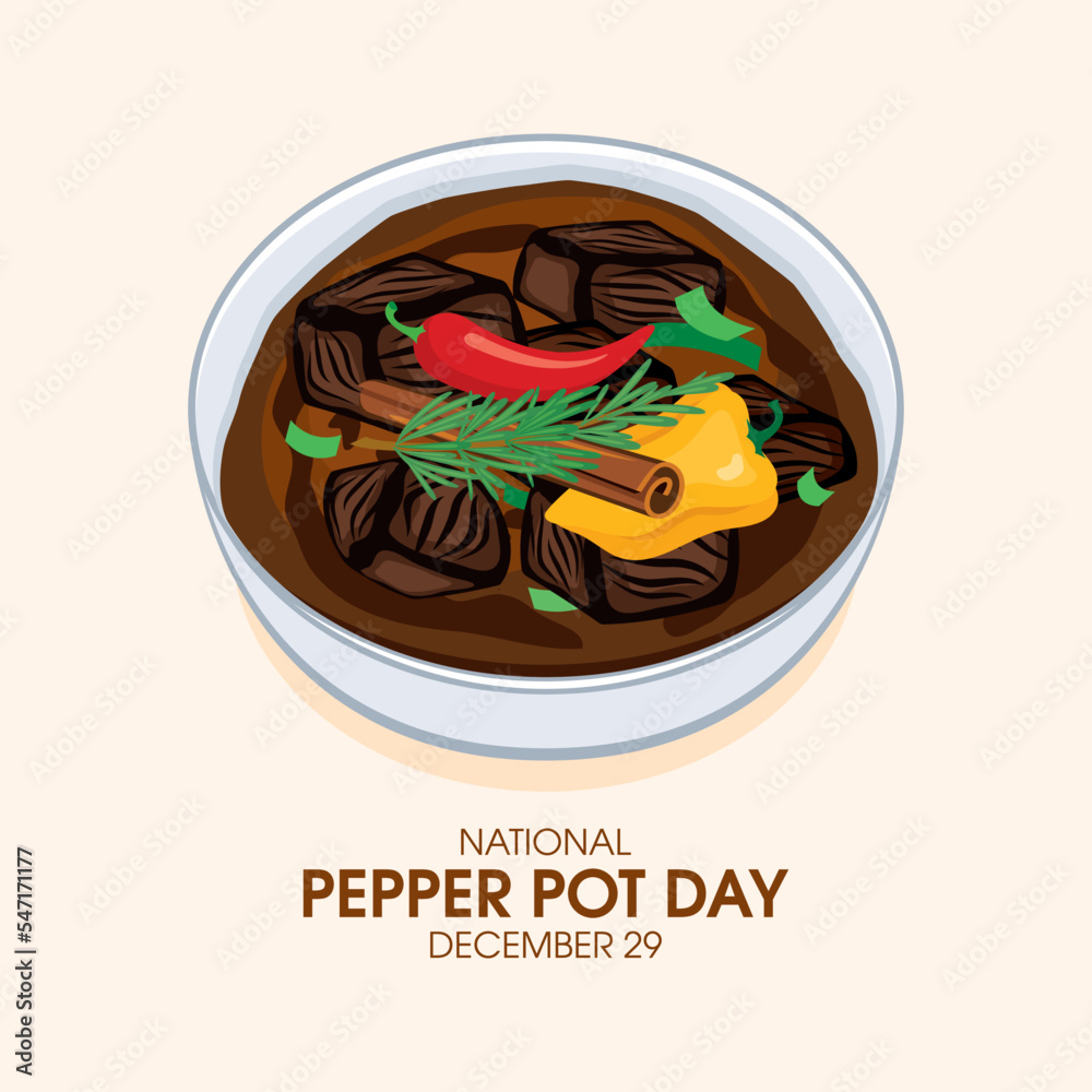 National Pepper Pot Day vector. Pepperpot food with beef and hot ...