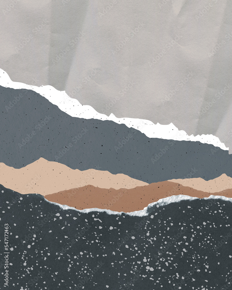 Abstract landscapes with torn deckled paper edges in earthy colors ...