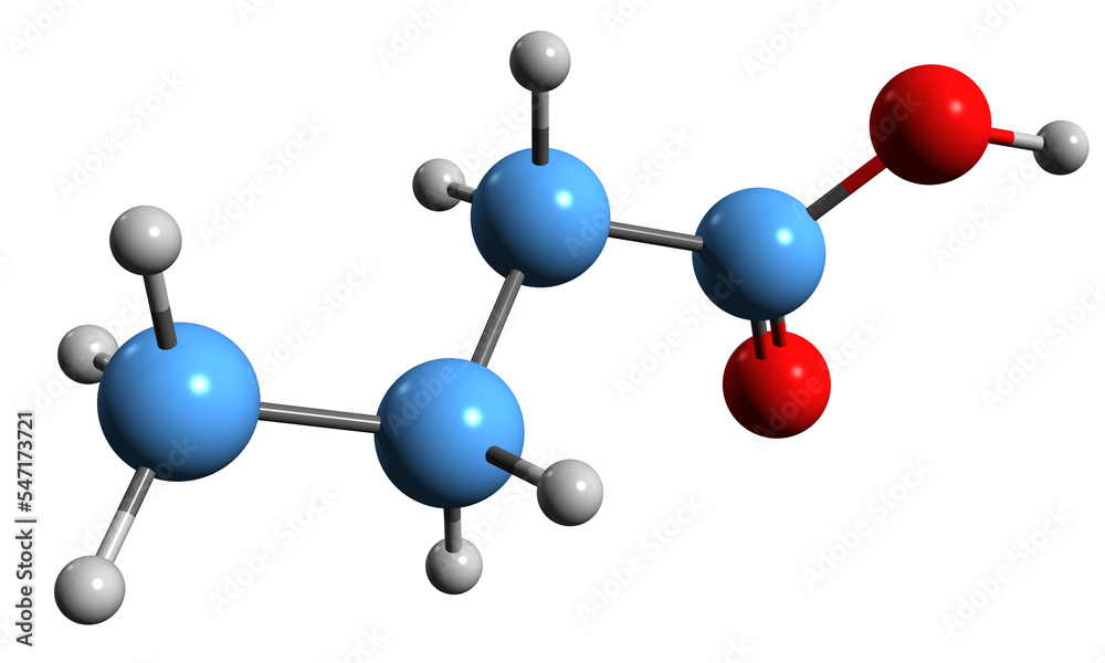 3D image of Butyric acid skeletal formula - molecular chemical ...