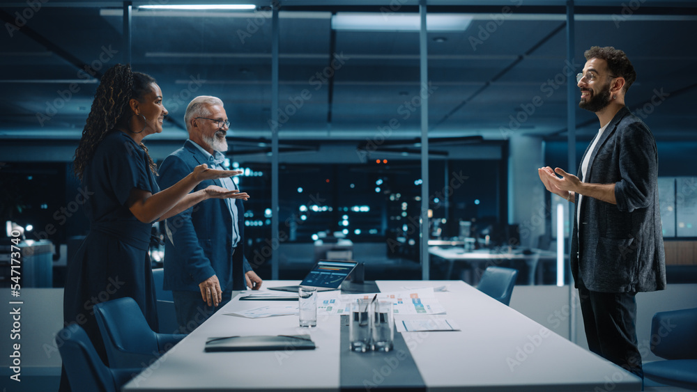 Future Office Online Meeting Video Conference Call: Businesspeople Connect to Augmented Reality ...