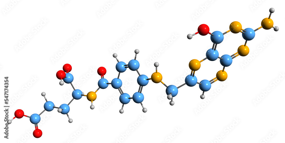 3D image of Folate skeletal formula - molecular chemical structure of ...