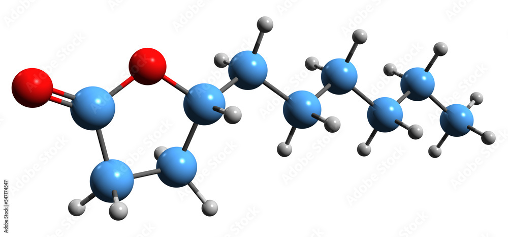 3D image of gamma-Decalactone skeletal formula - molecular chemical ...