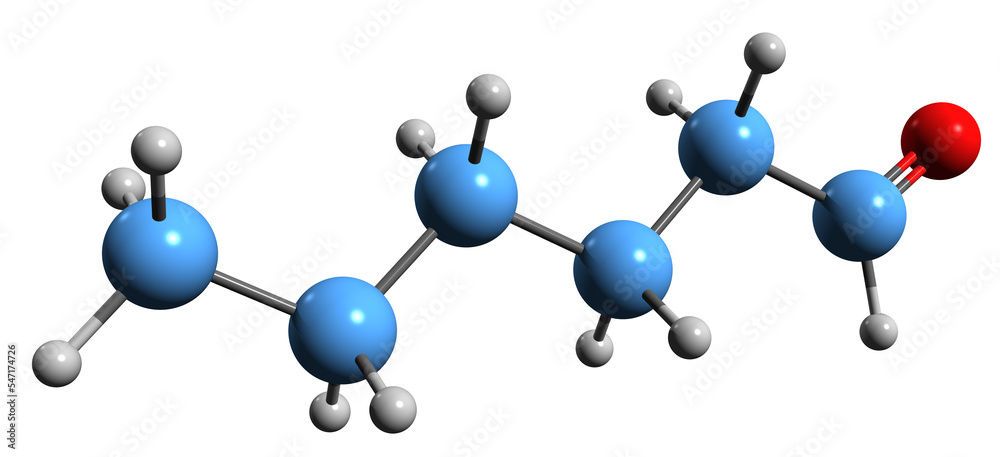 3D image of Hexanal skeletal formula - molecular chemical structure of ...
