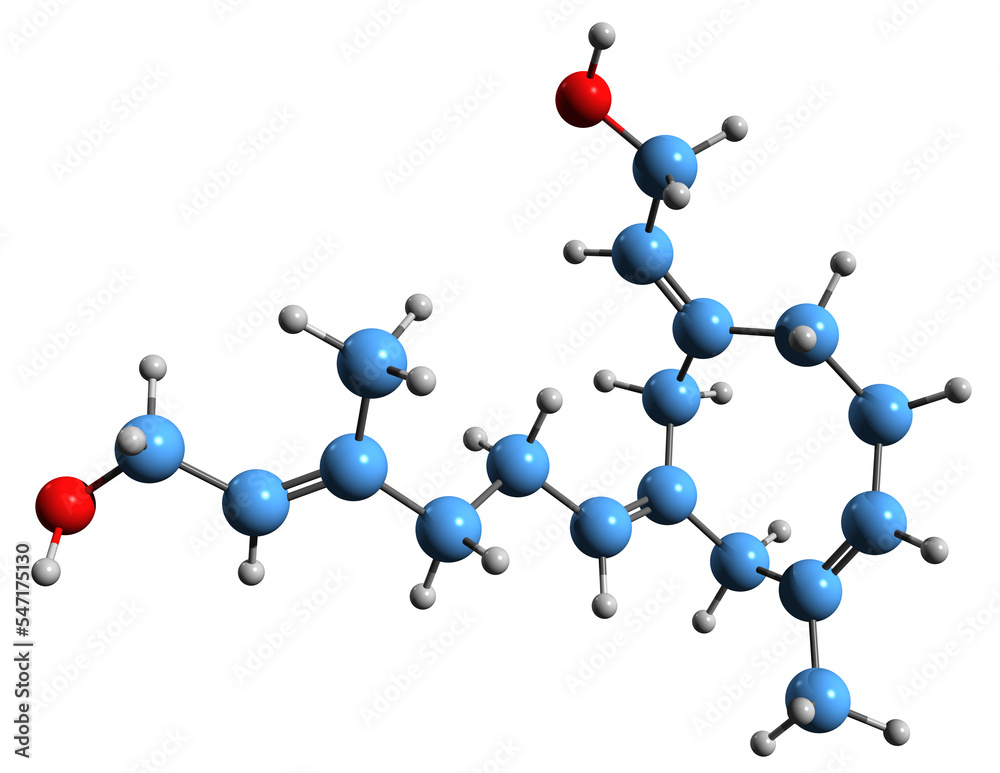 3D image of Geraniol skeletal formula - molecular chemical structure of ...