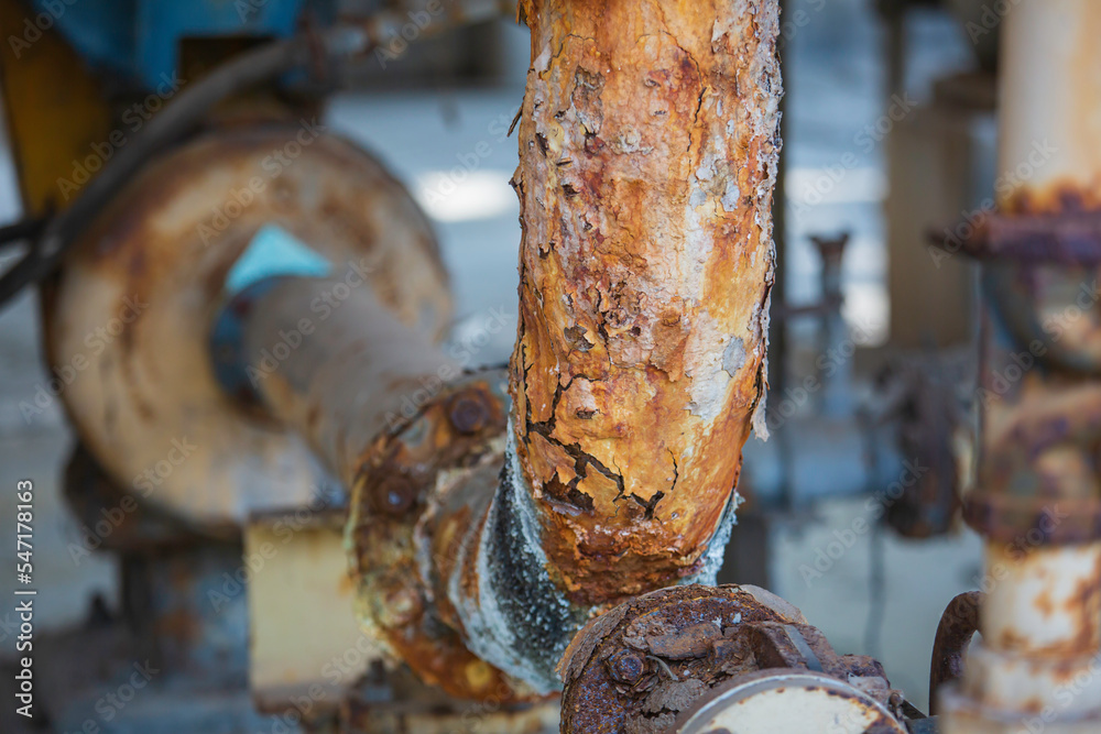 Rust damage paint and corrosion flange and bolt nut on pipeline Stock ...