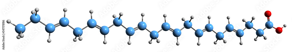 3D image of Docosahexaenoic acid skeletal formula - molecular chemical ...