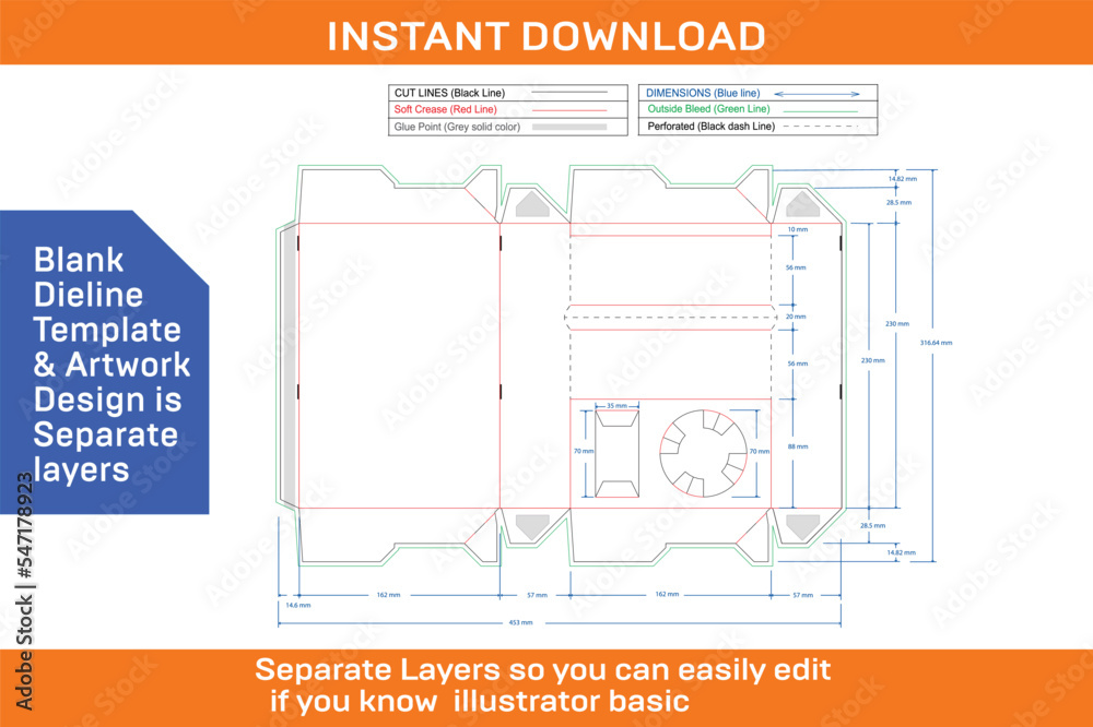 Custom box with window dieline template and 3D box design_Blank dieline ...