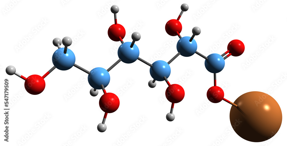 3D image of Potassium gluconate skeletal formula - molecular chemical ...