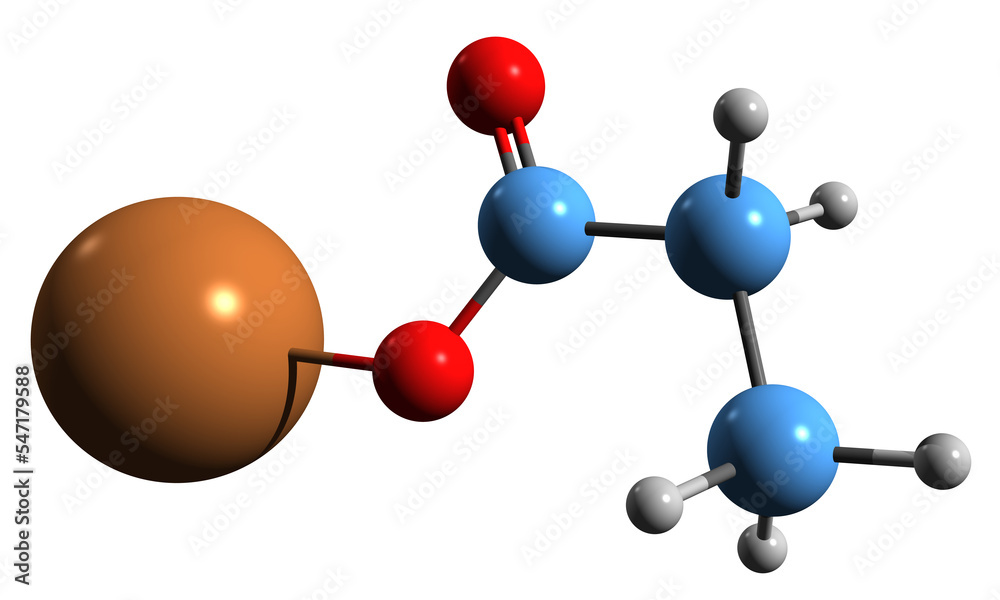 3D image of Potassium propanoate skeletal formula - molecular chemical ...