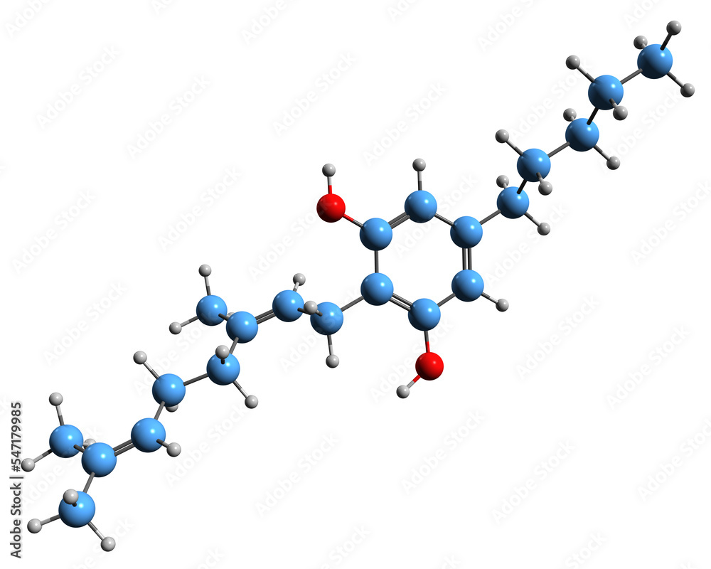 3D image of Cannabigerol skeletal formula - molecular chemical ...