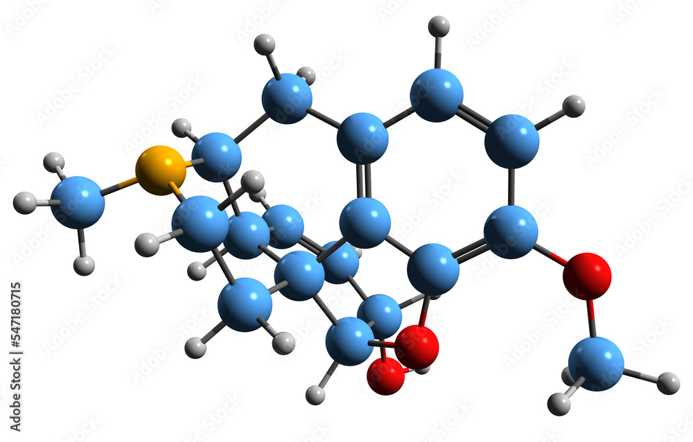 3D image of Codeine skeletal formula - molecular chemical structure of ...