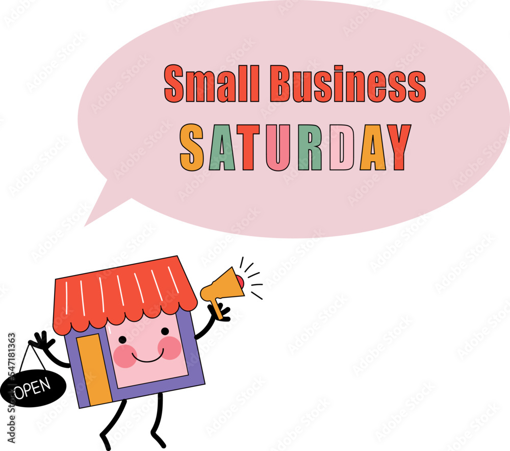 funny store character with megaphone and a sign open saturday small ...