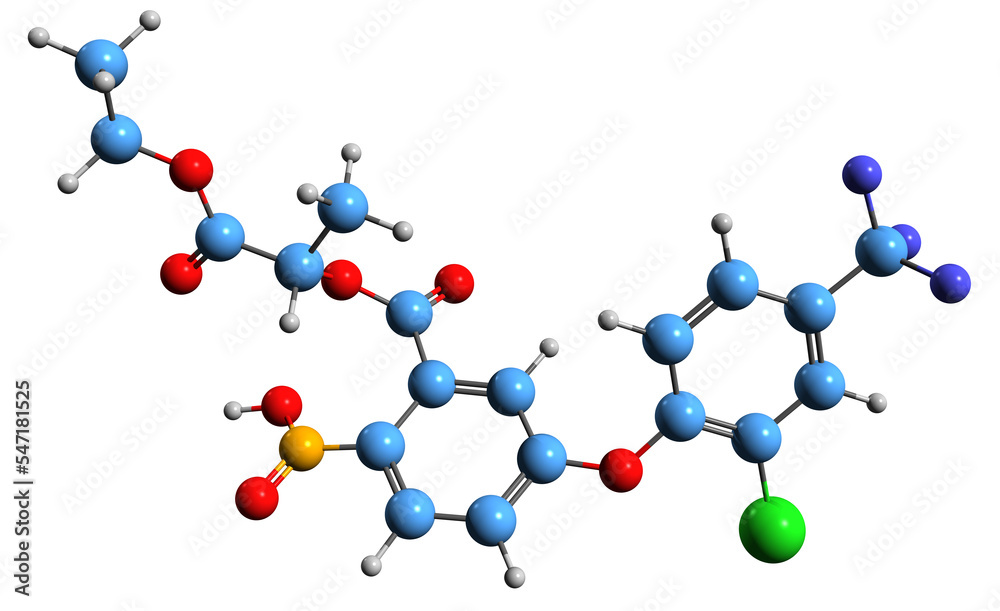 3D image of Lactofen skeletal formula - molecular chemical structure of ...