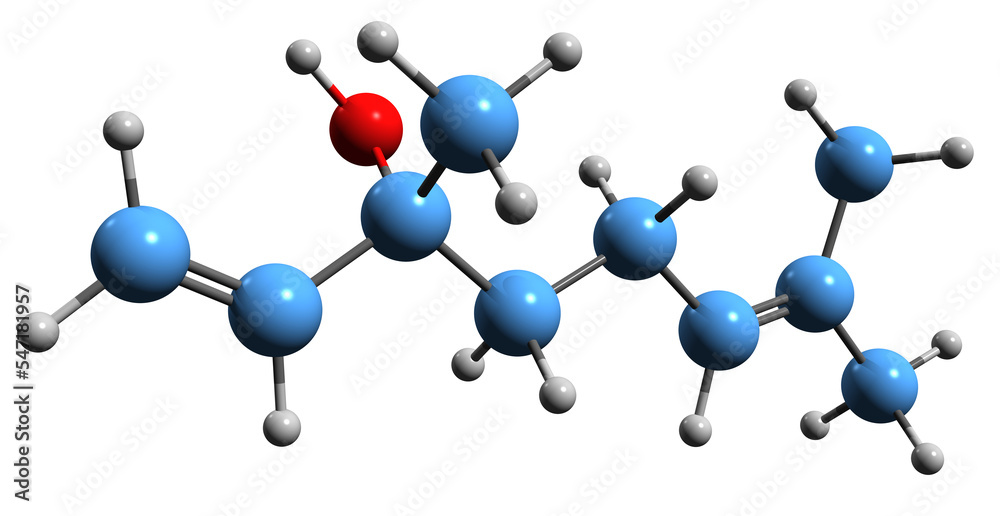 3D image of Linalool skeletal formula - molecular chemical structure of ...