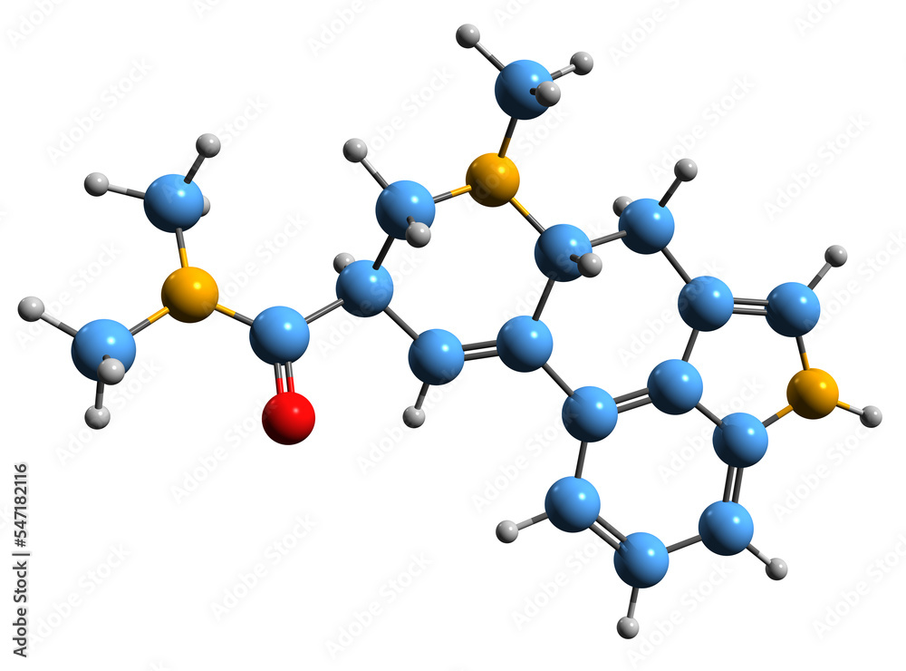 3D image of Lysergic acid diethylamide skeletal formula - molecular ...