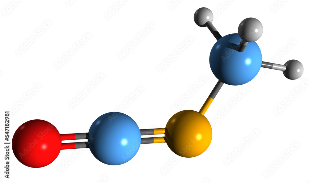 3D image of Methyl isocyanate skeletal formula - molecular chemical ...