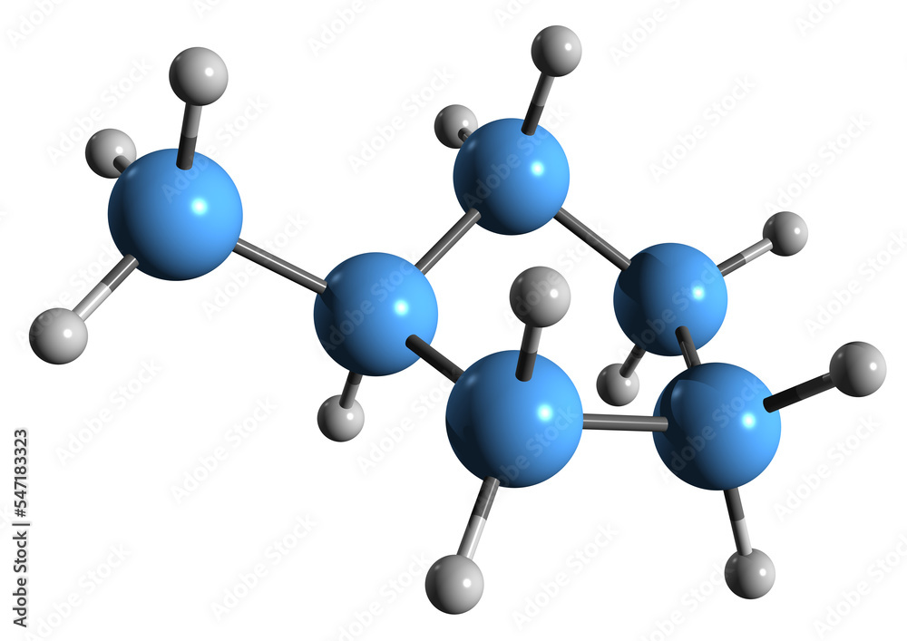 3D image of Methylcyclopentane skeletal formula - molecular chemical ...