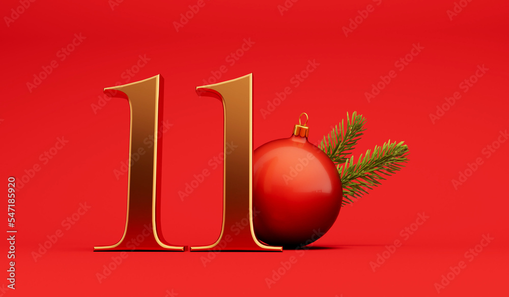 The 12 days of christmas. 11th day festive background gold lettering ...