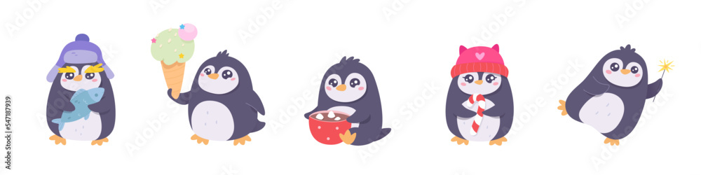 Penguin Eating Fish Clipart