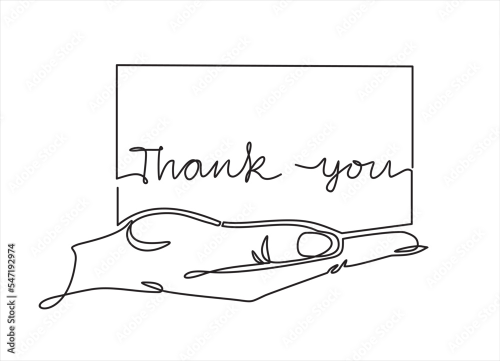 Continuous one line of hand holding card with quote thank you in ...