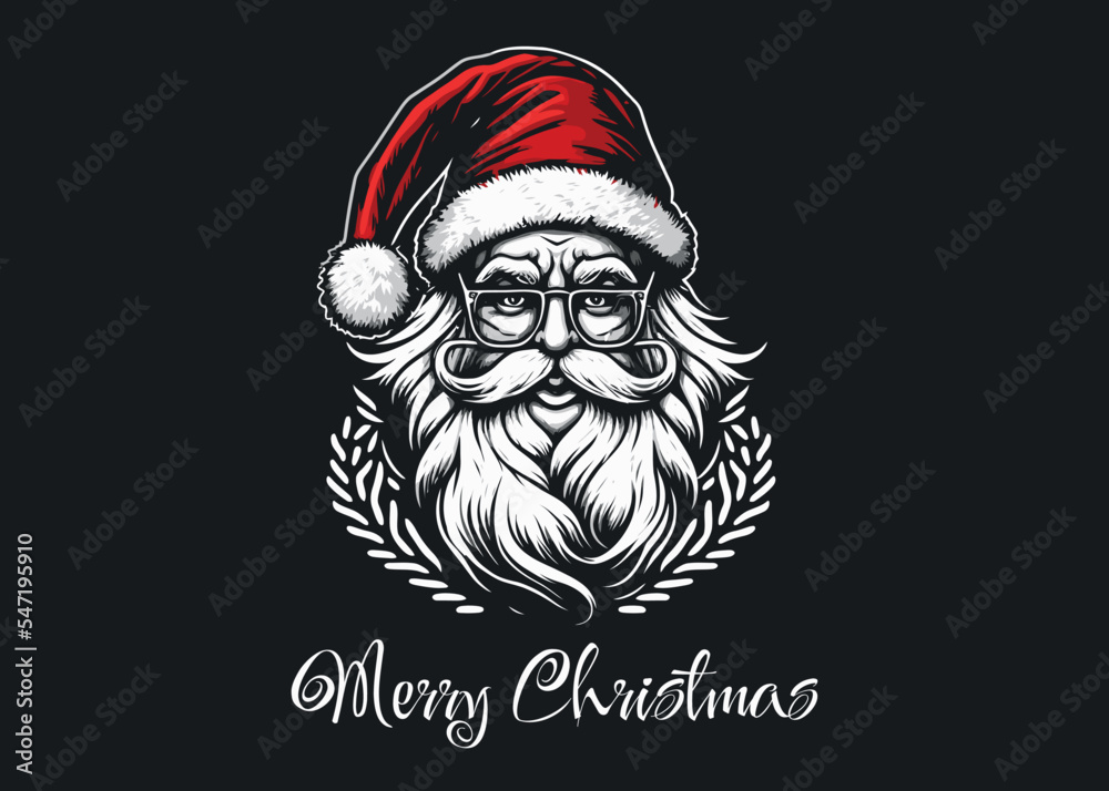 Santa Claus logo, Merry Christmas emblem, illustration hand drawn ...