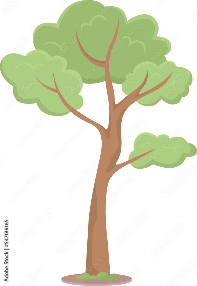 Young tree semi flat color raster object. Full sized item on white ...