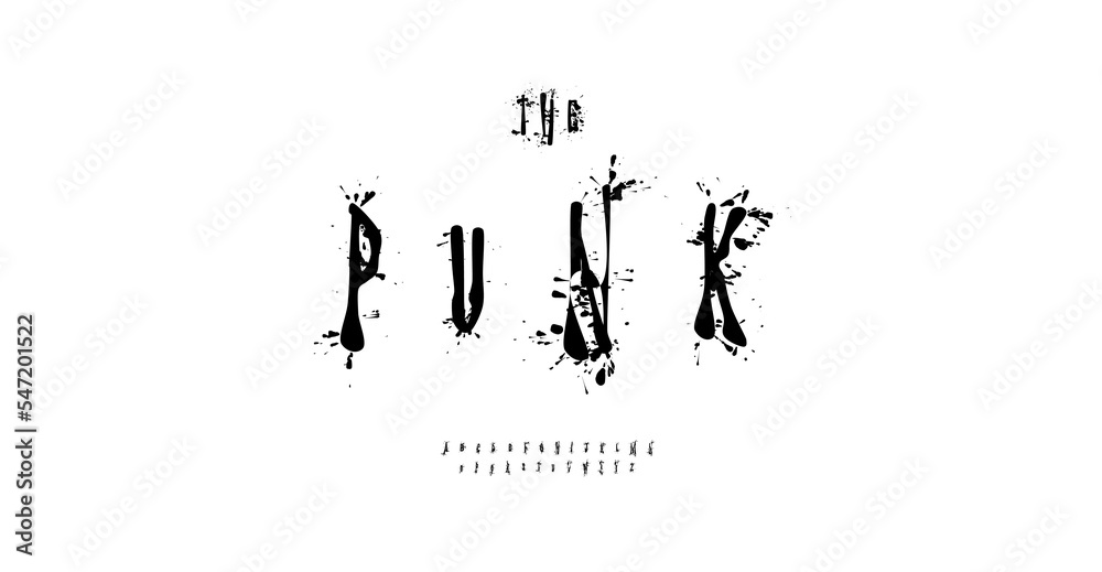 Spilled ink spatter letters, edgy wild punk font for headline, logo and ...