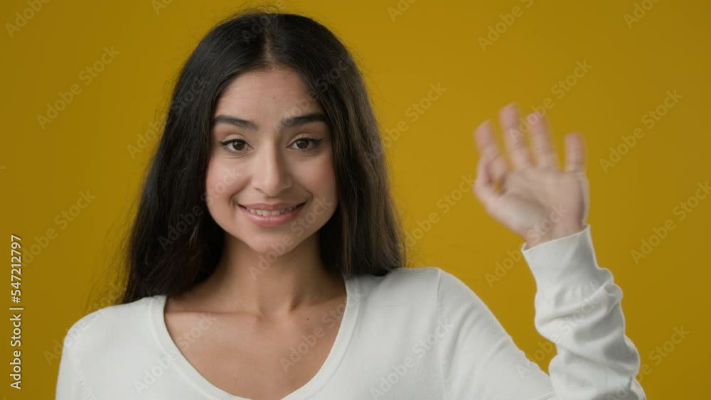 Female portrait in yellow studio background Indian ethnic woman lady ...