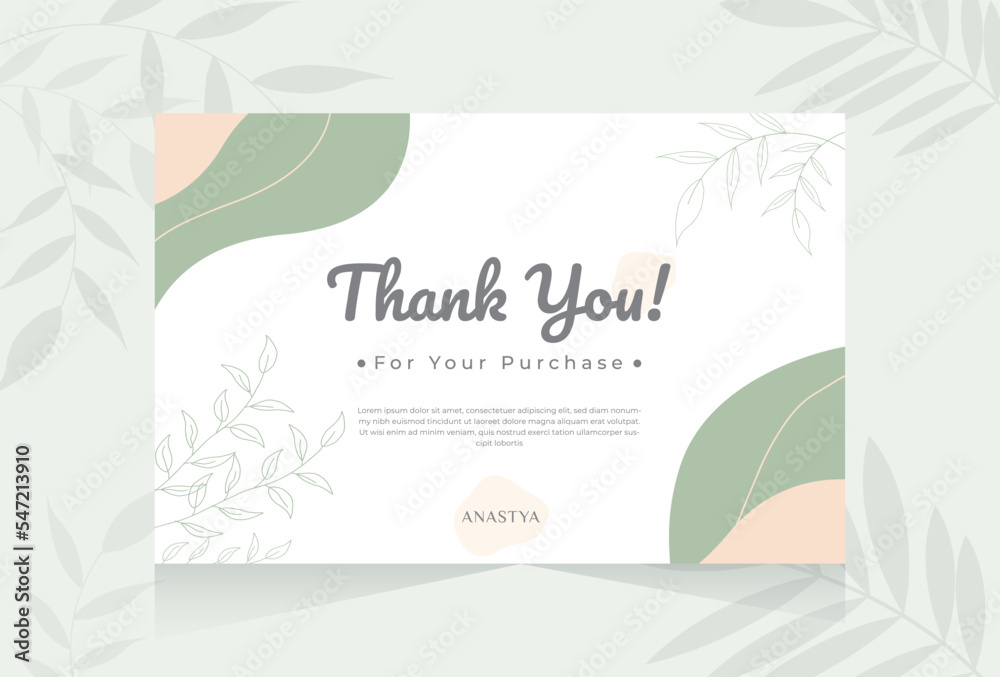 Thank you card design with hand drawn flower abstract shape pastel ...