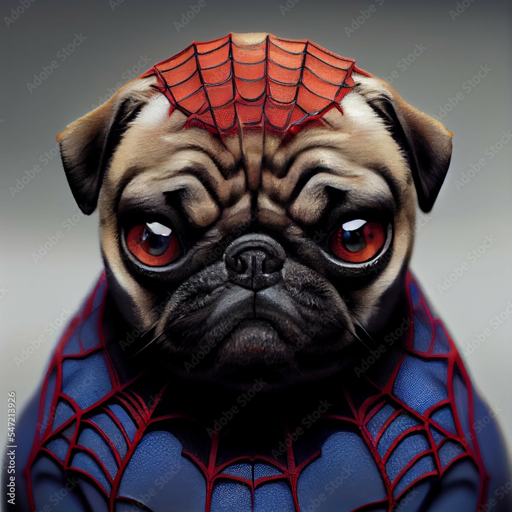 Creative spiderman pug realistic. Stock Illustration | Adobe Stock