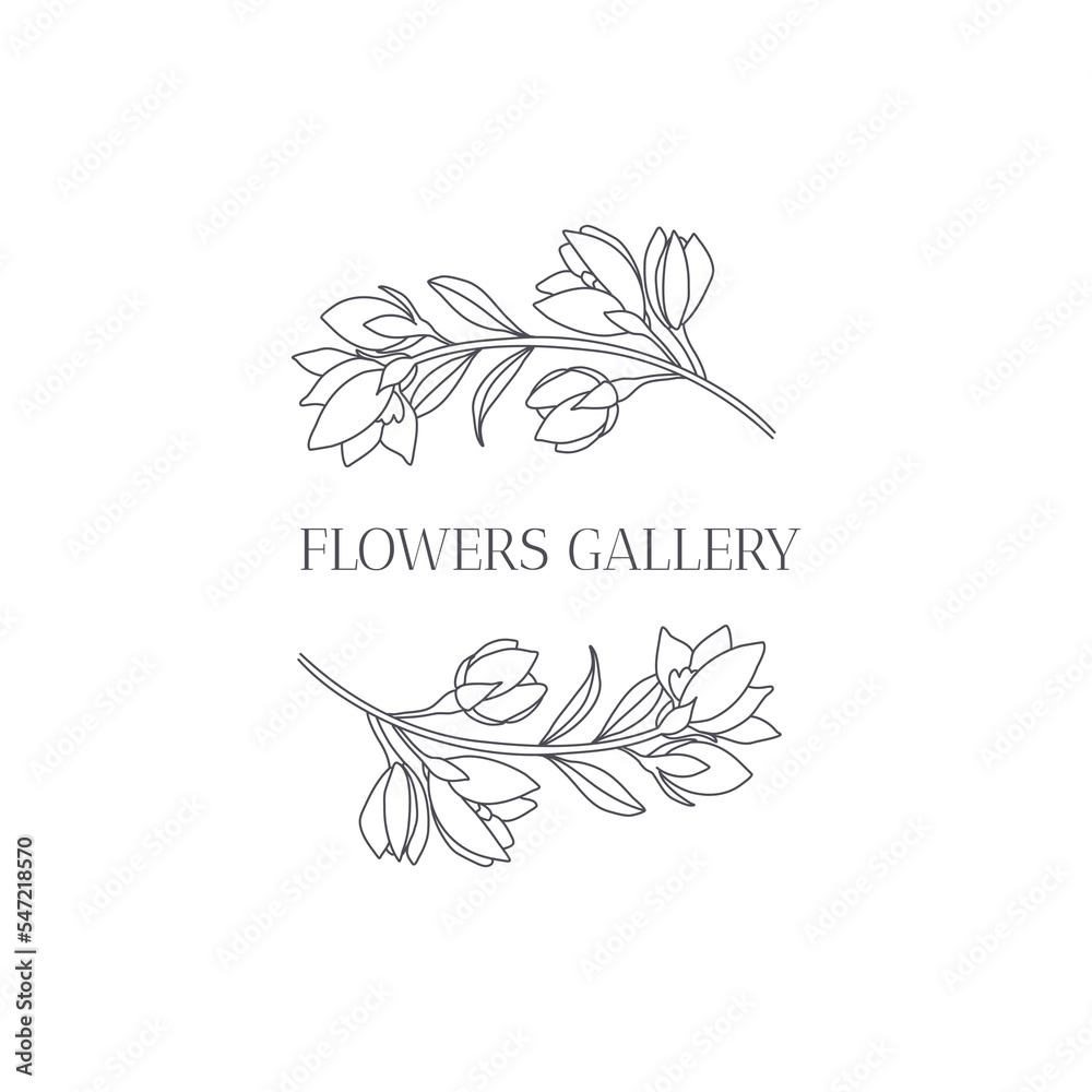 Vector flower logo template. Modern hand drawn line style design ...
