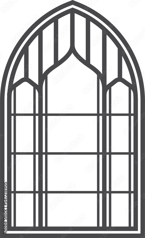 Church medieval window. Old gothic style architecture element. Outline ...
