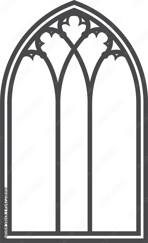 Church medieval window. Old gothic style architecture element. Outline ...