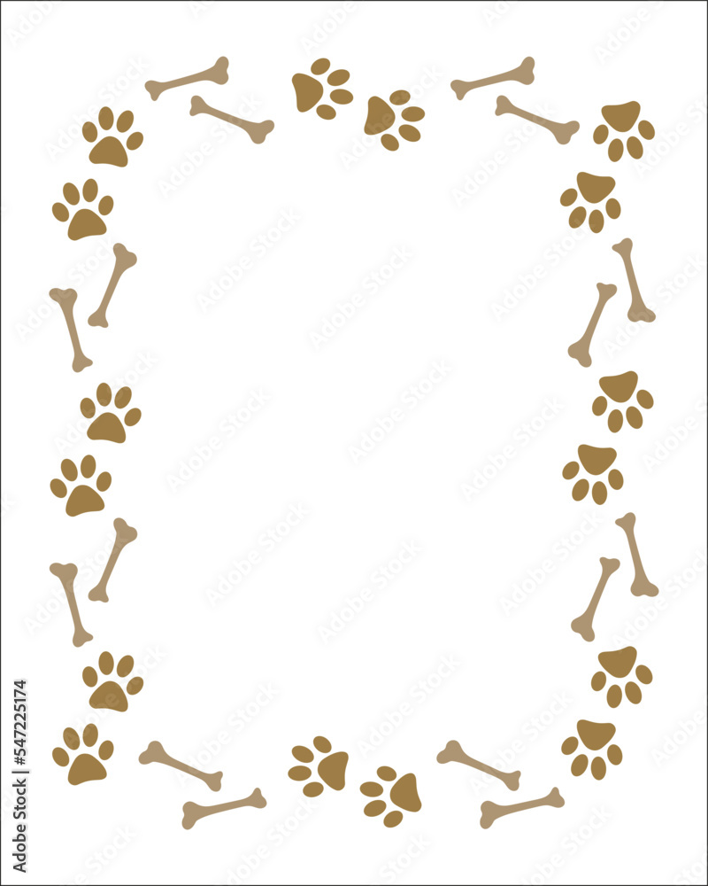 Animal dog paw prints and bones frame design template vector image ...