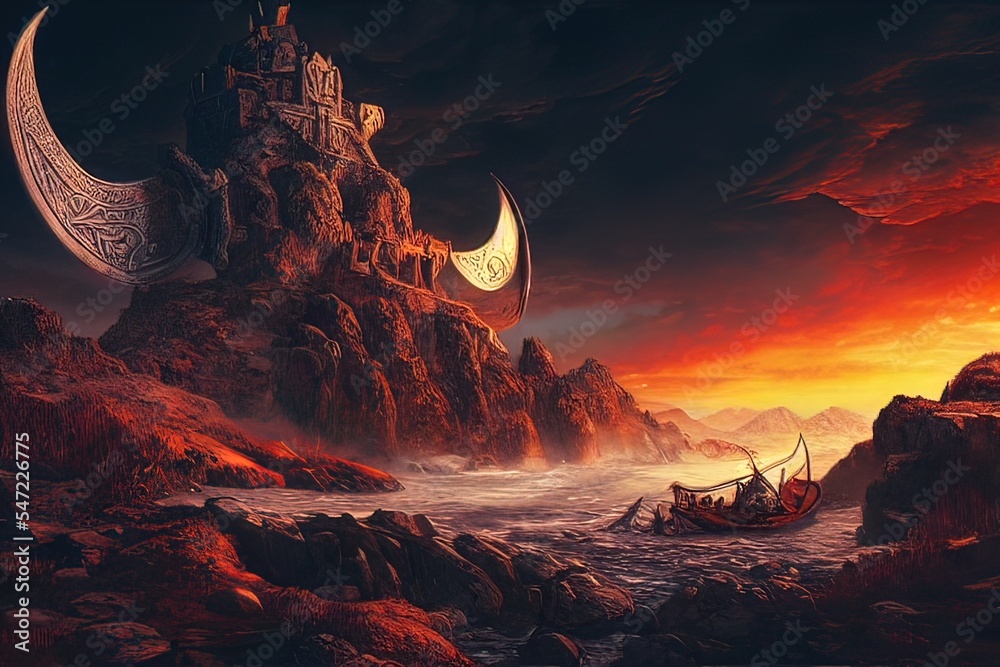 fantasy rock mountain in Norse Mythology, darkness Stock Illustration ...