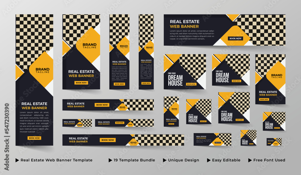 Real estate web banner template design, Vector horizontal and vertical ...