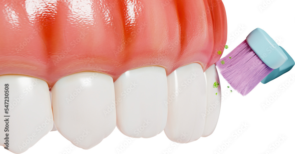 Human teeth and toothbrush, dental cleaning technique, 3d render. Oral ...