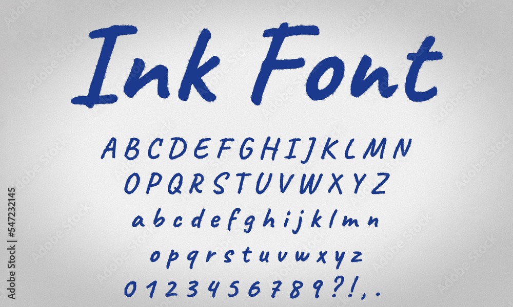 Handwritten uppercase lowercase alphabet with wet ink effect, smudged ...