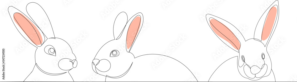 rabbits portrait continuous line drawing Stock Vector | Adobe Stock