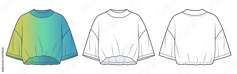 Cropped Tee Shirt technical fashion Illustration, fashion design ...